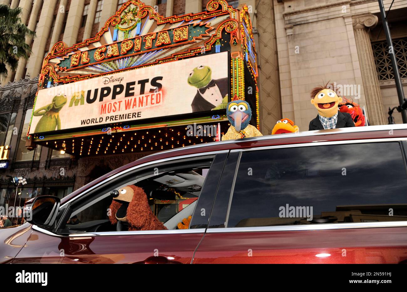 "Muppets Most Wanted" characters arrive in cars at the premiere of the ...