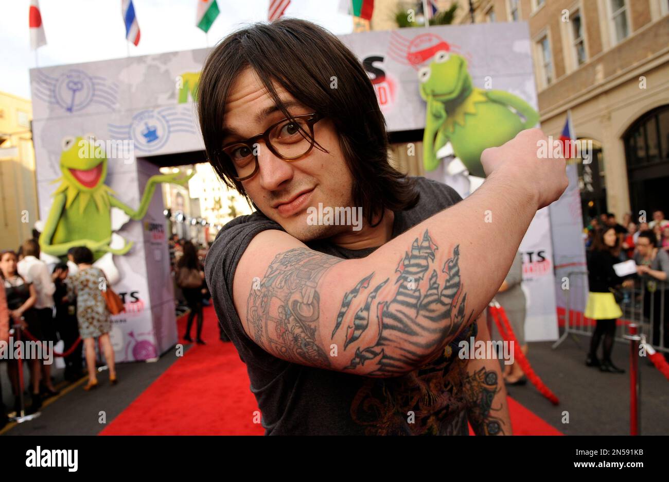 Nick Wheeler of the band The All-American Rejects shows off his Muppets ...
