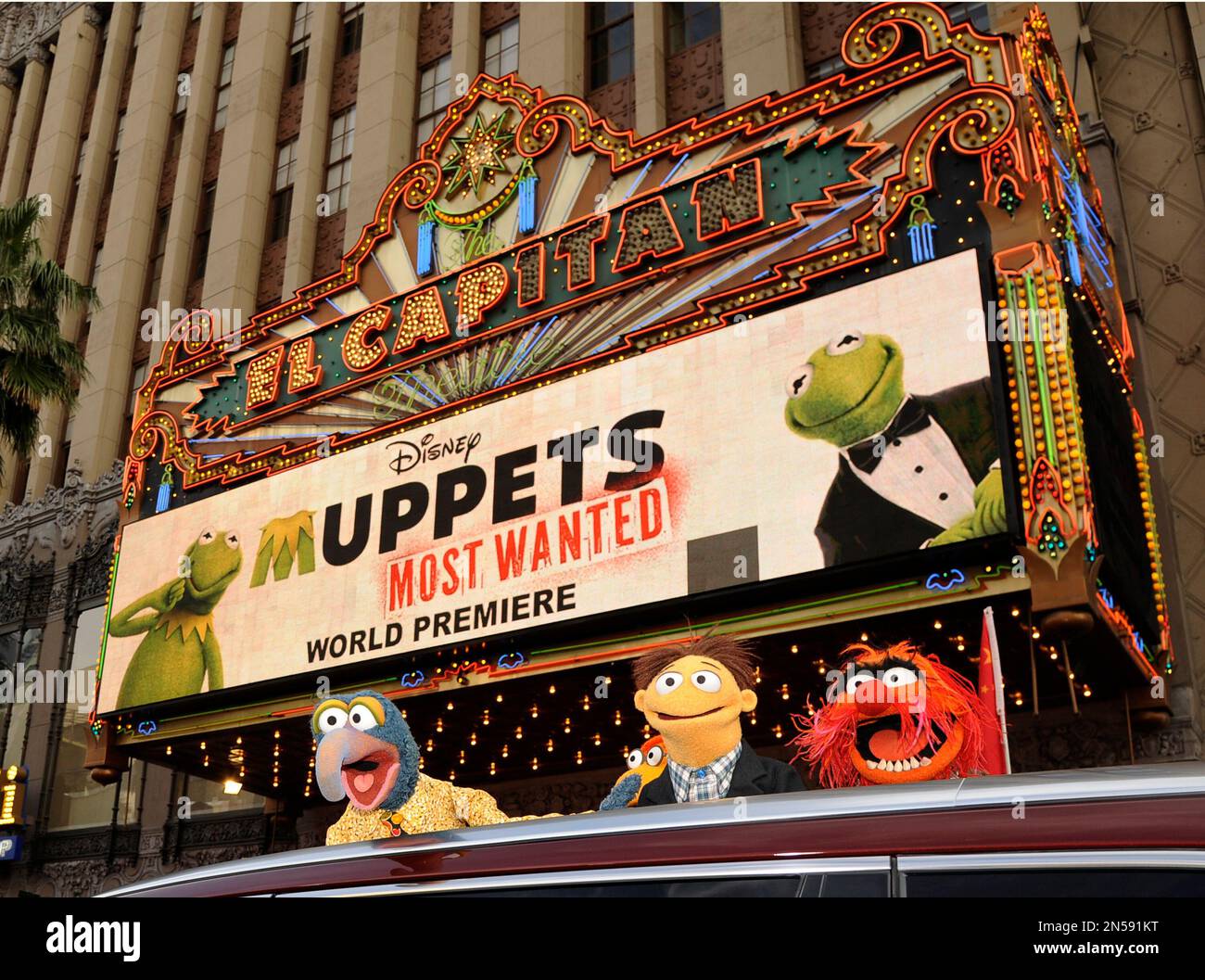 "Muppets Most Wanted" characters arrive in cars at the premiere of the ...