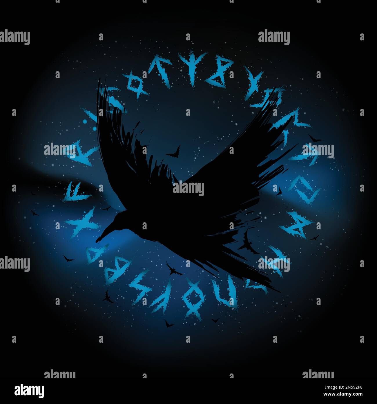 Sky and raven with runes circle Stock Vector Image & Art - Alamy