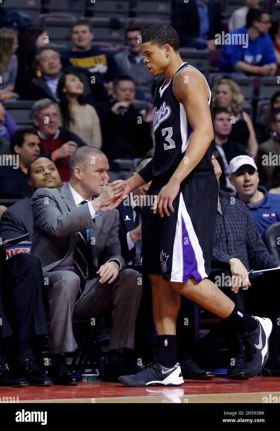 Sacramento Kings guard Ray McCallum (3) gets a high-five from ...