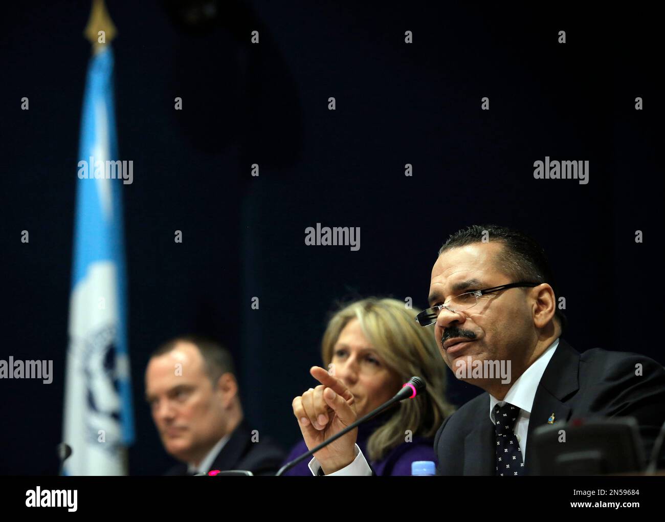 Interpol Secretary General, Ronald K. Noble, makes a point during a ...