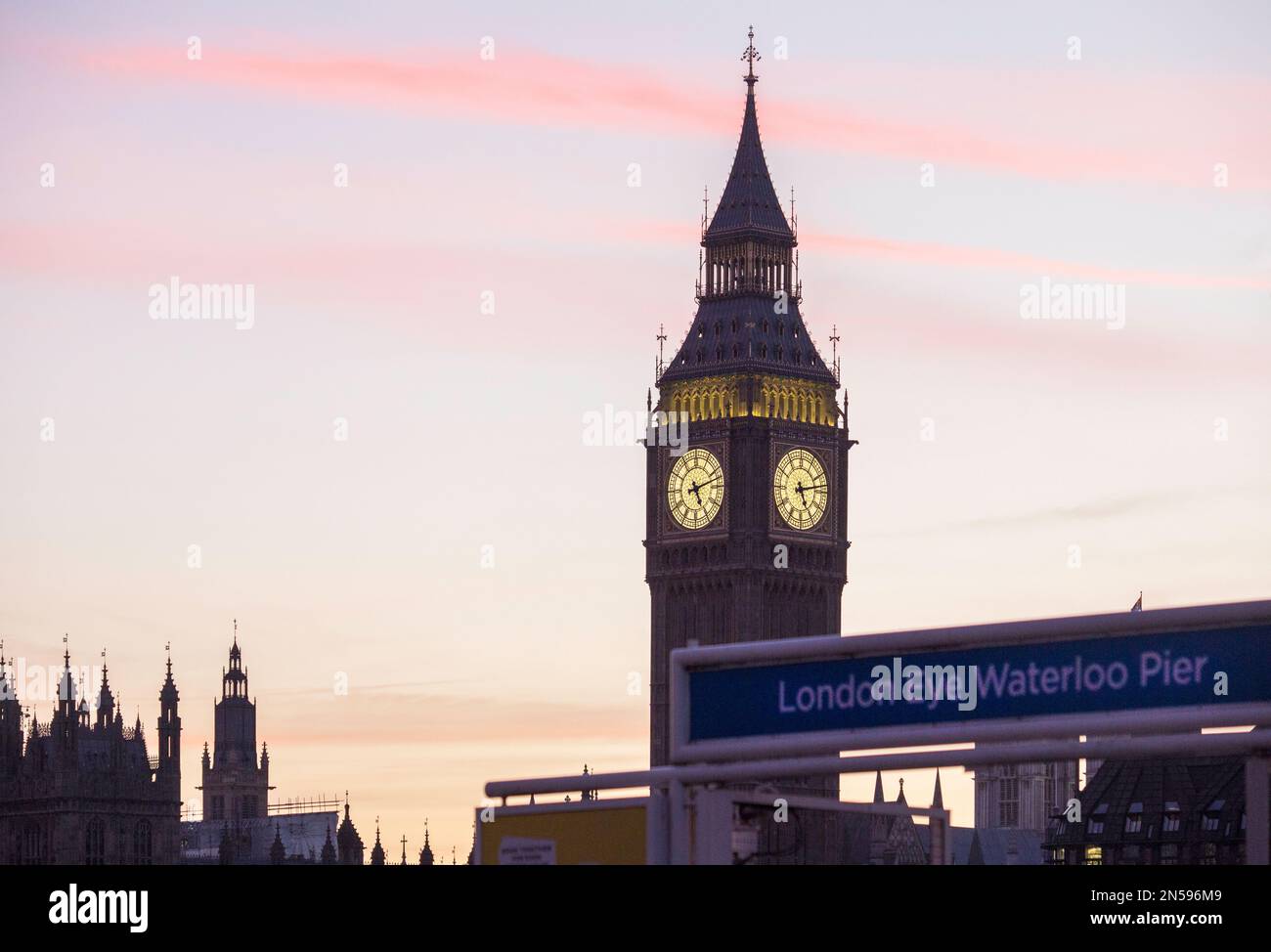 London Eye Waterloo Pier and Houses of Parliament Stock Photo - Alamy