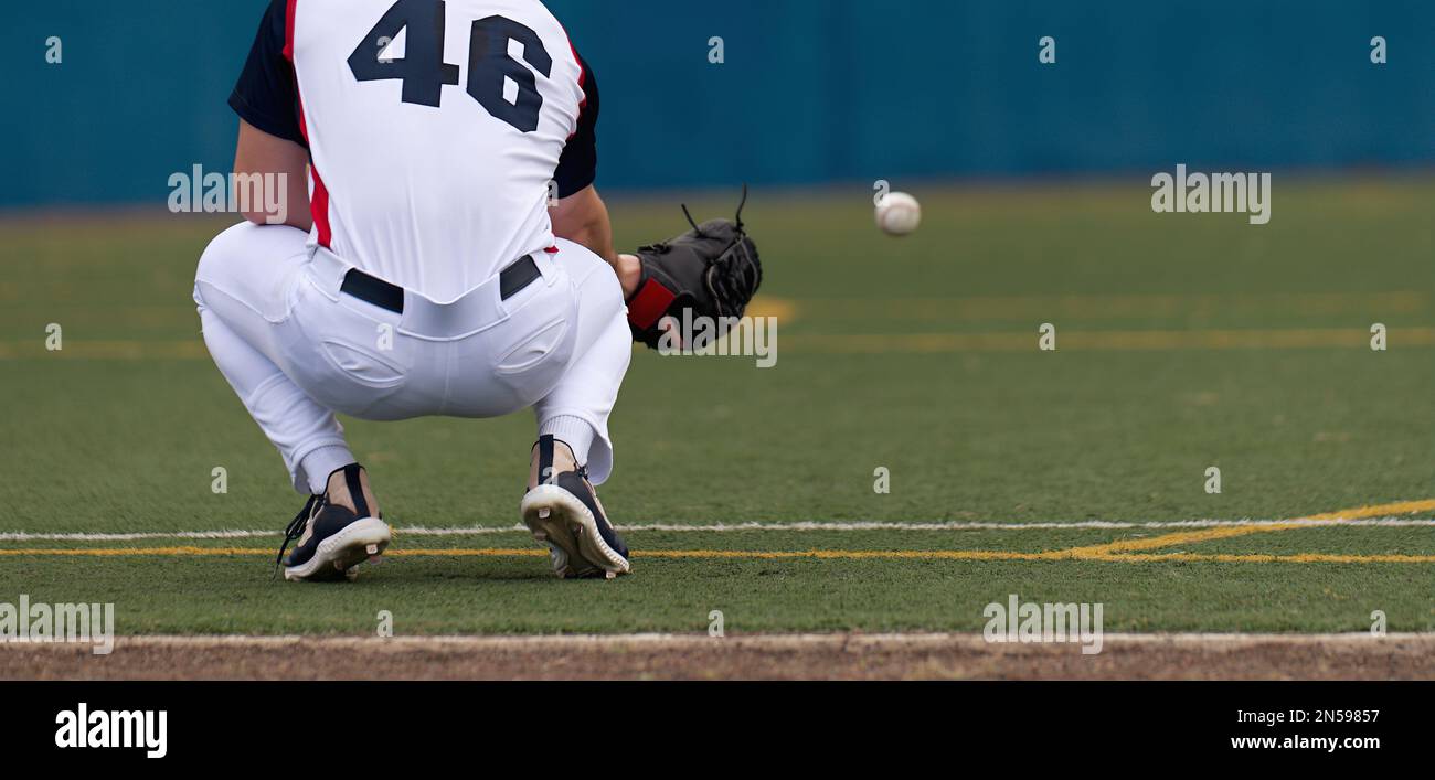 Baseball players in action on the stadium, during training Stock Photo ...