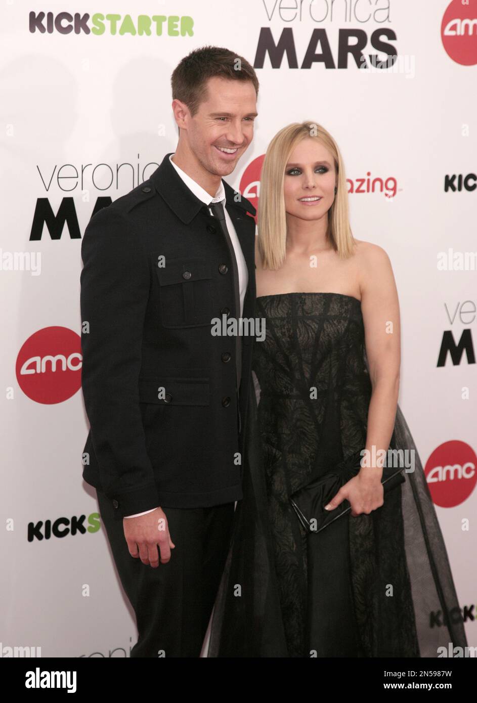Actor Jason Dohring, left, and actress Kristen Bell, right, attend the New York premiere of ...