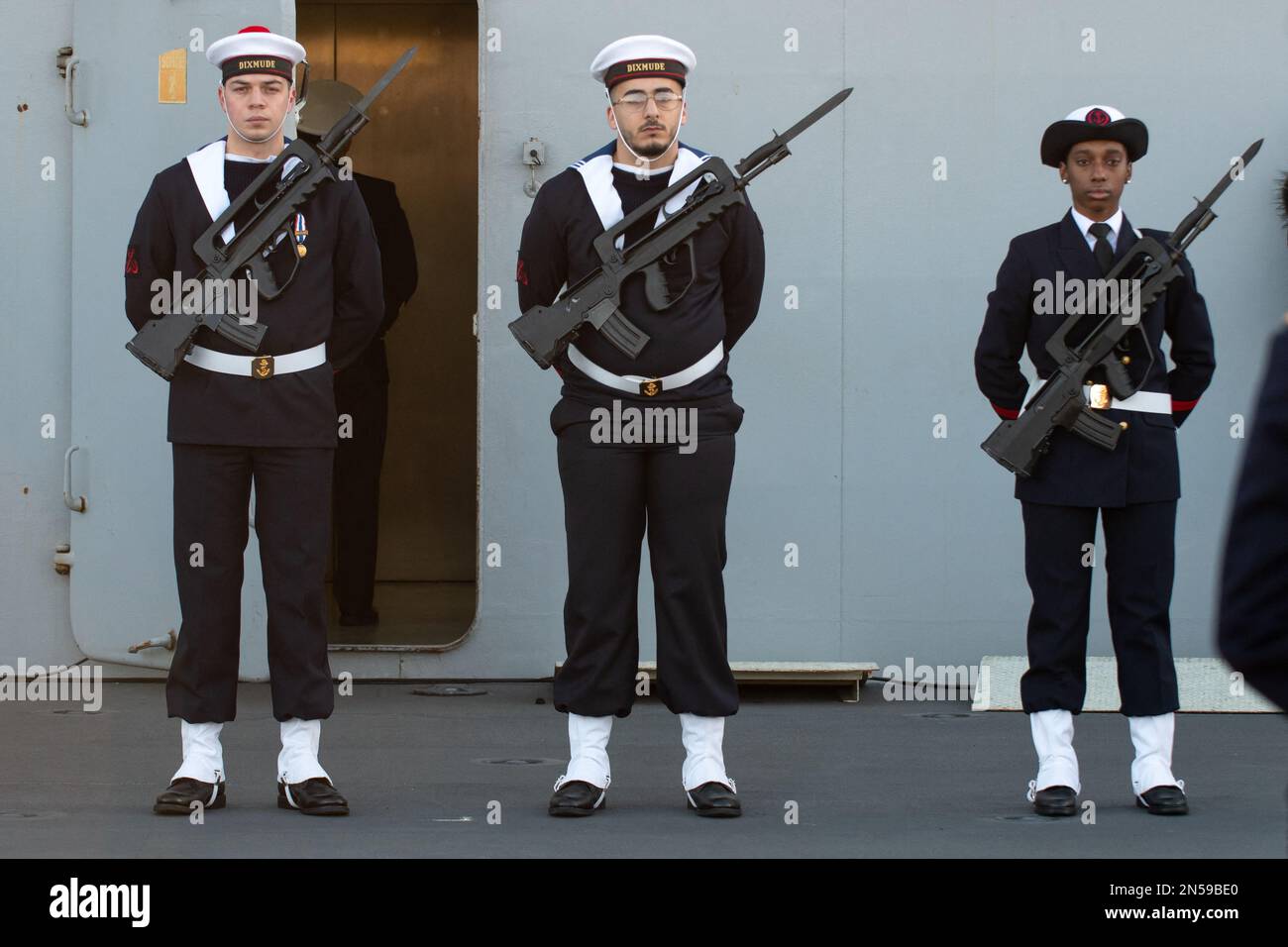 The ceremony is held on the flight deck of the amphibious helicopter ...