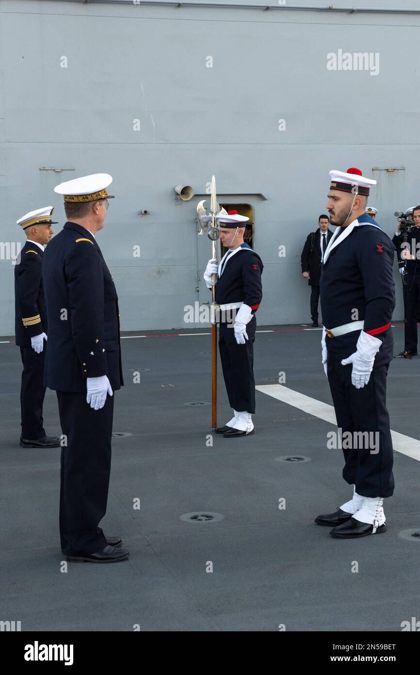 The halberd ceremony takes place on the amphibious helicopter carrier ...