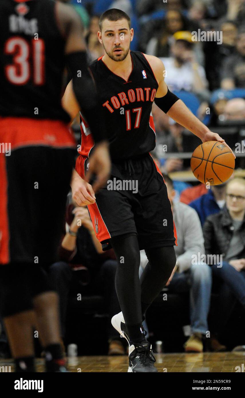 Toronto Raptors center Jonas Valanciunas (17) looks to make a pass in ...