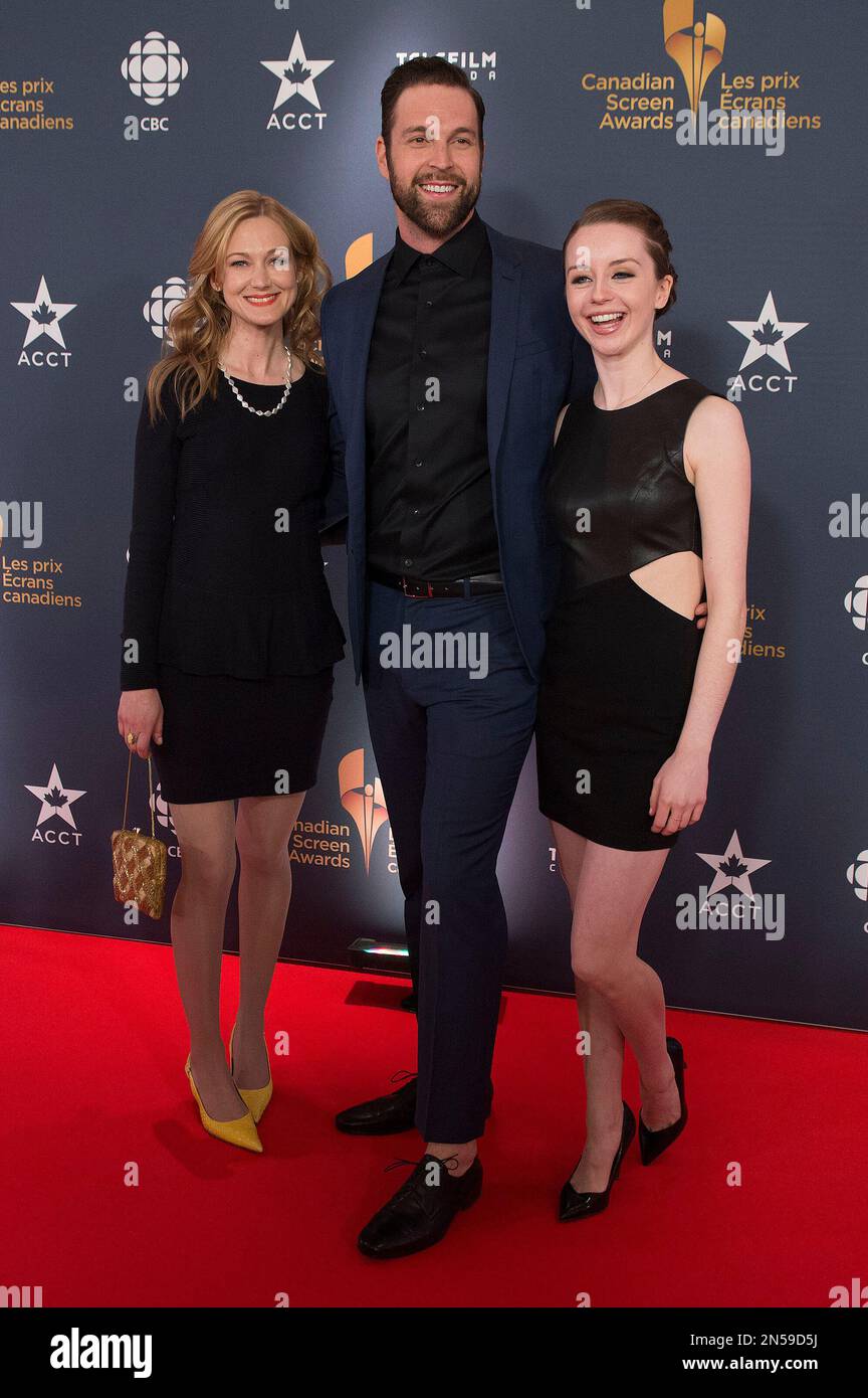 Actress Azura Skye, actor Benjamin Arthur and actress Kacey Rohl pose ...