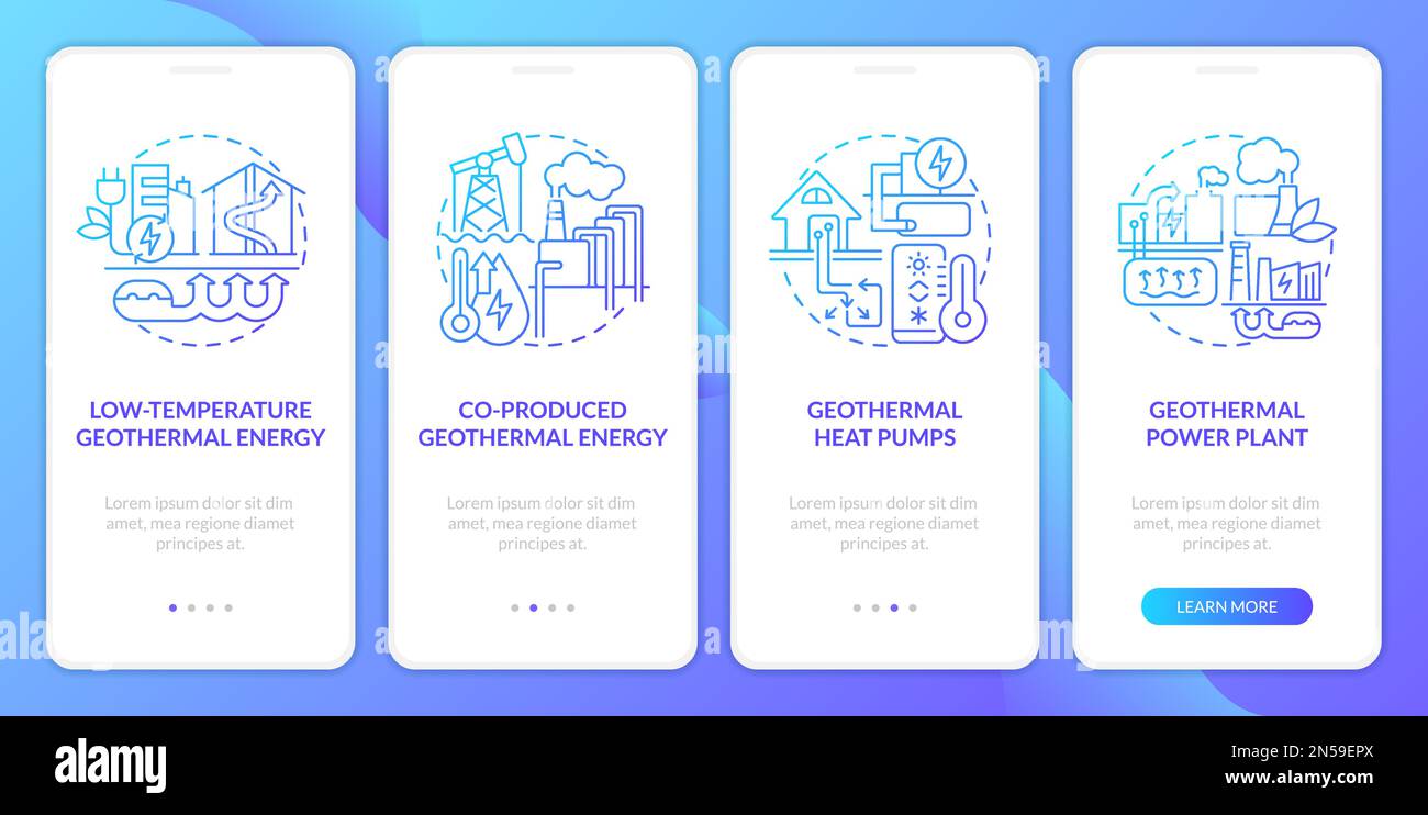Types of geothermal energy blue gradient onboarding mobile app screen Stock Vector Image & Art ...