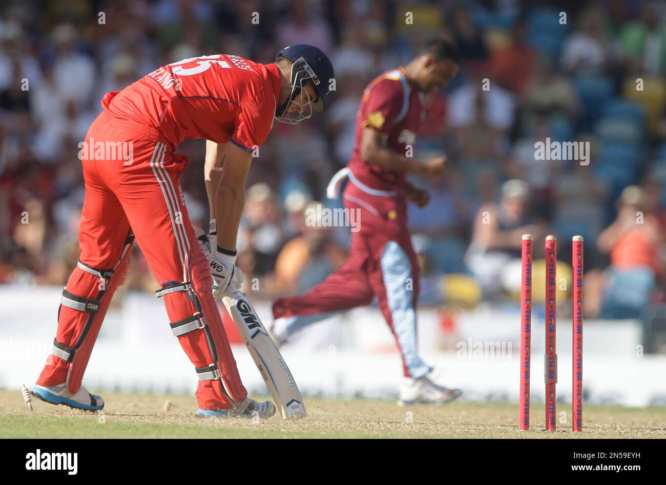 England's Alex Hales looks down after being run out by West Indies ...