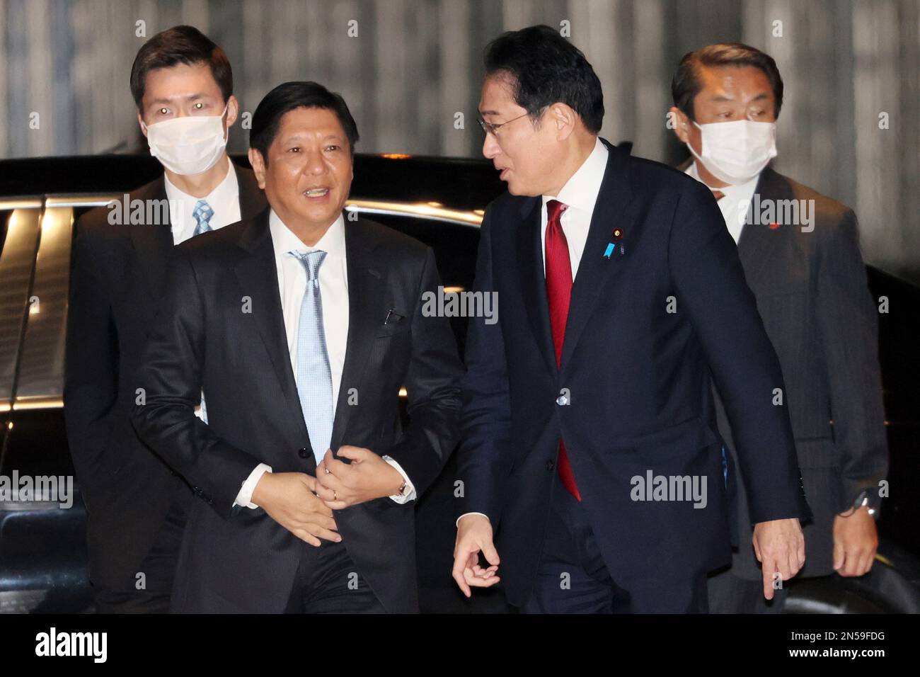 Philippine President Ferdinand Marcos Jr., left, is greeted by Japanese ...