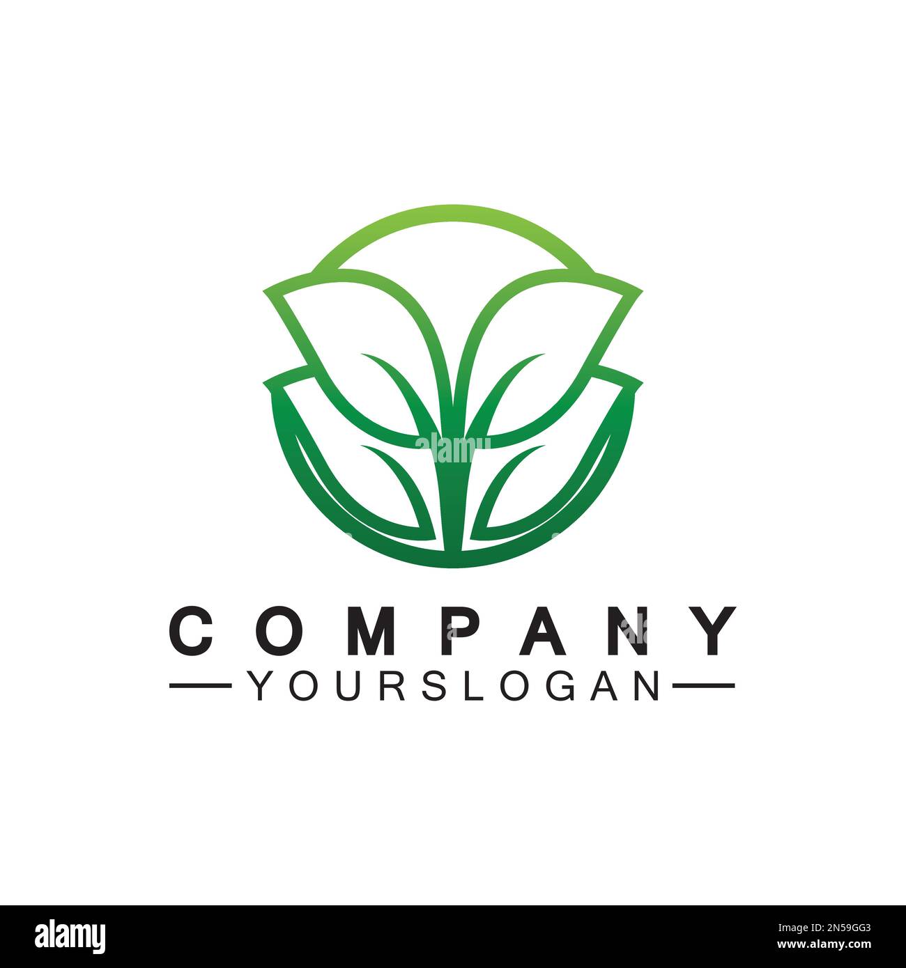 Simple leaf logo inside circle with minimal line art design style Stock ...