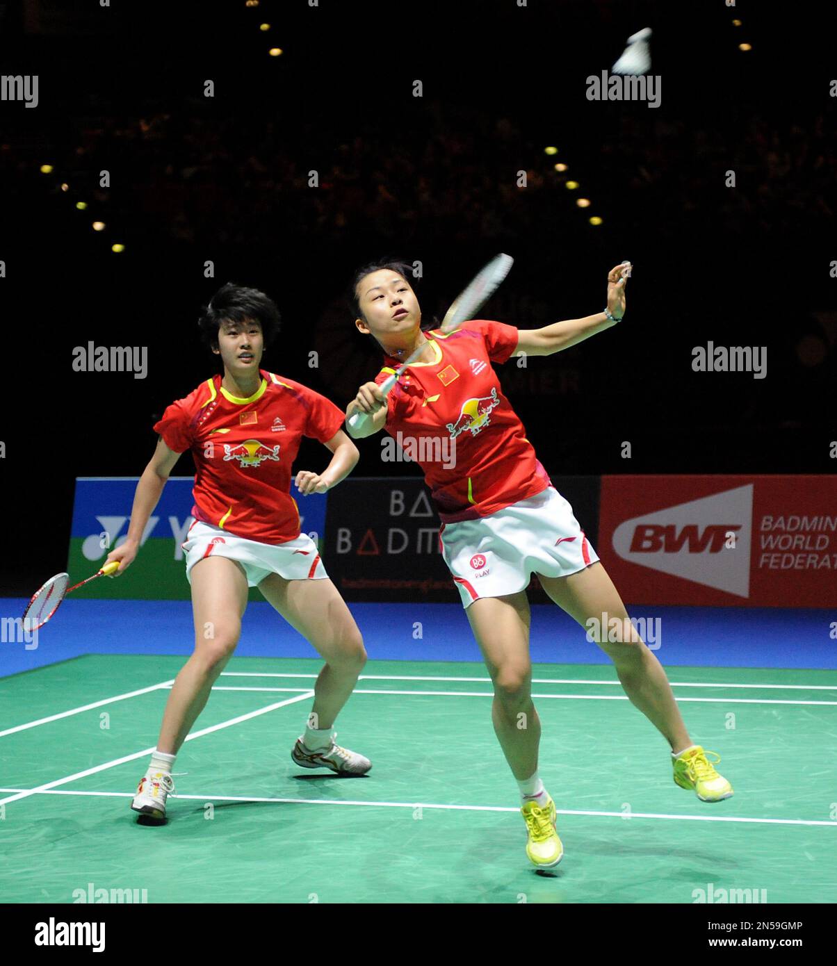 China's Ma Jin, front, in action alongside teammate Tang Yuanting as ...