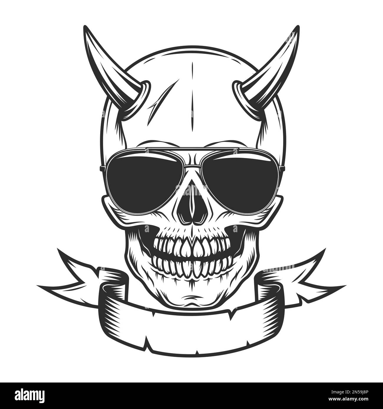 Skull with horn concept and ribbon with sunglasses accessory to protect ...