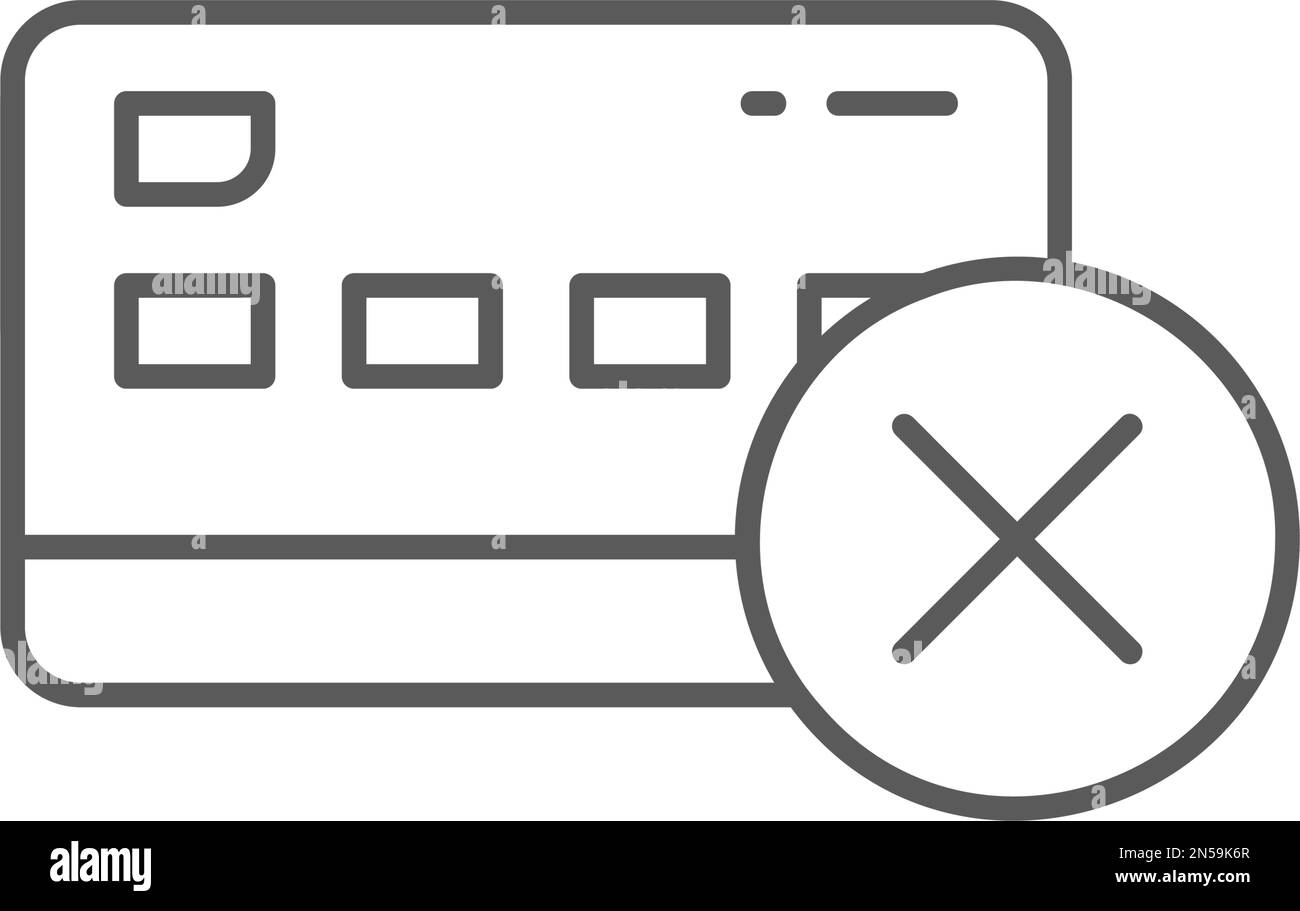 Credit card with cross marks, rejected payment lineal icon. Shopping ...