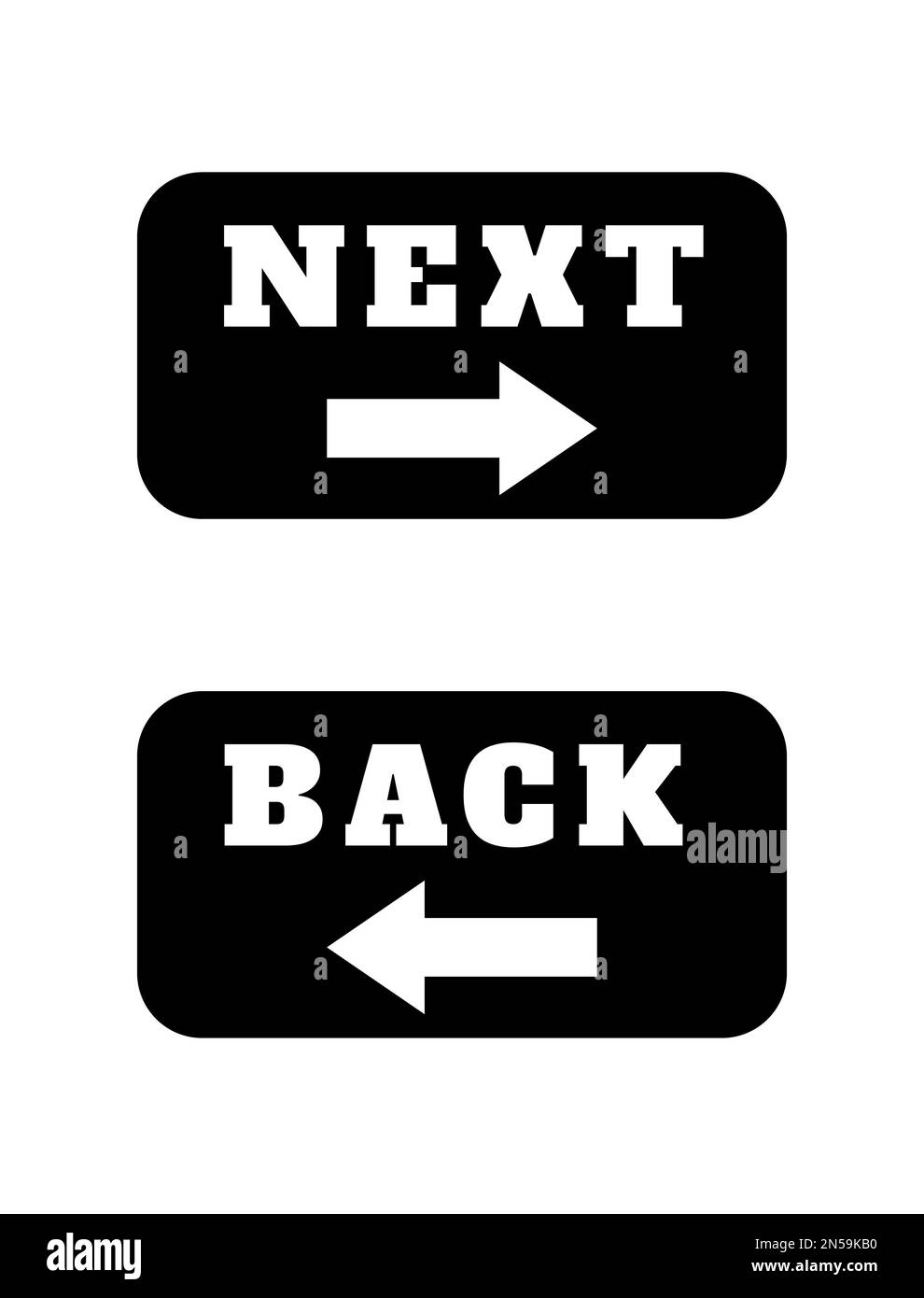Back and next navigation signs. Arrow icons isolated on Black ...