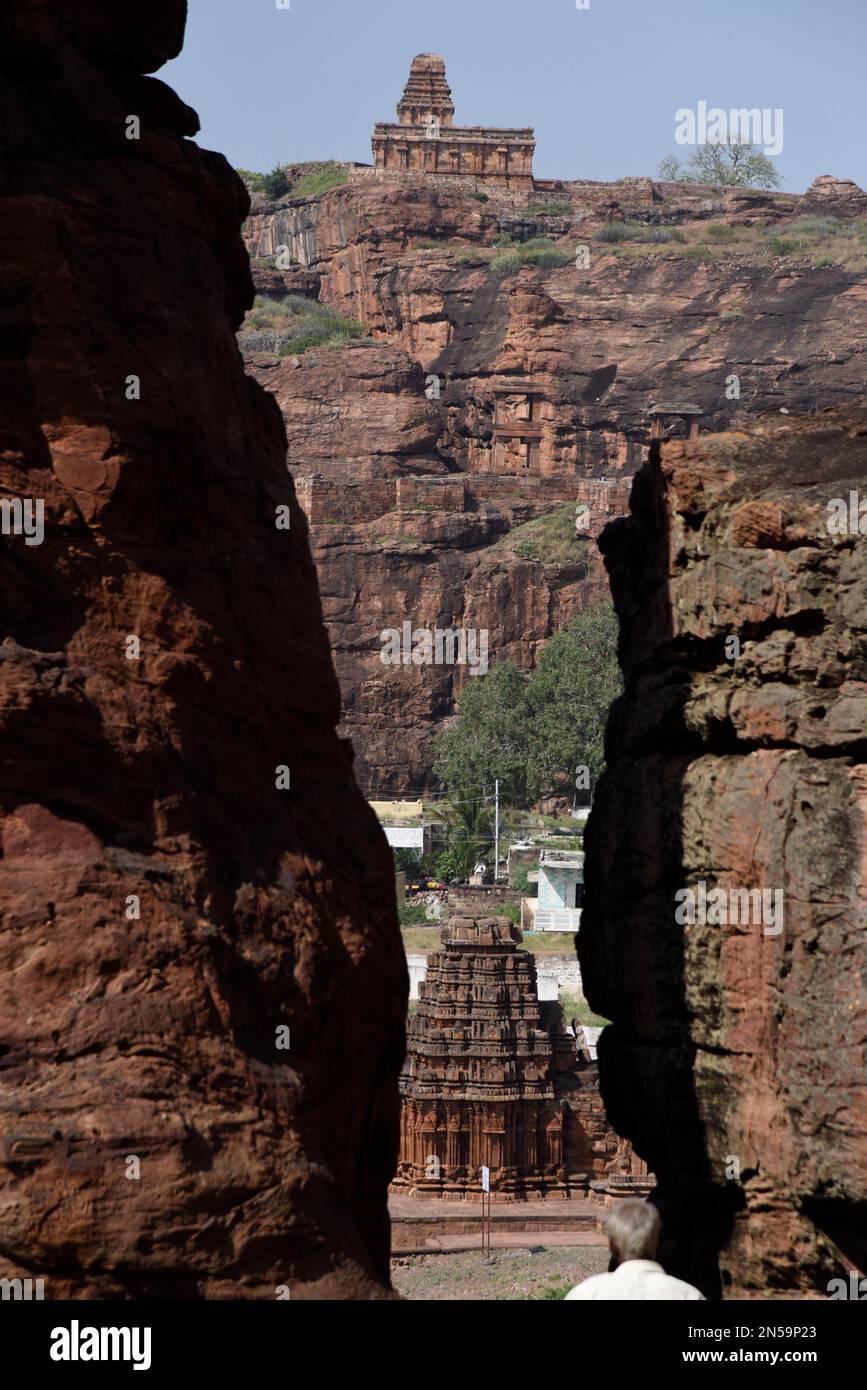 View of the Upper Shivalaya temple on Badami fort as seen from the ...