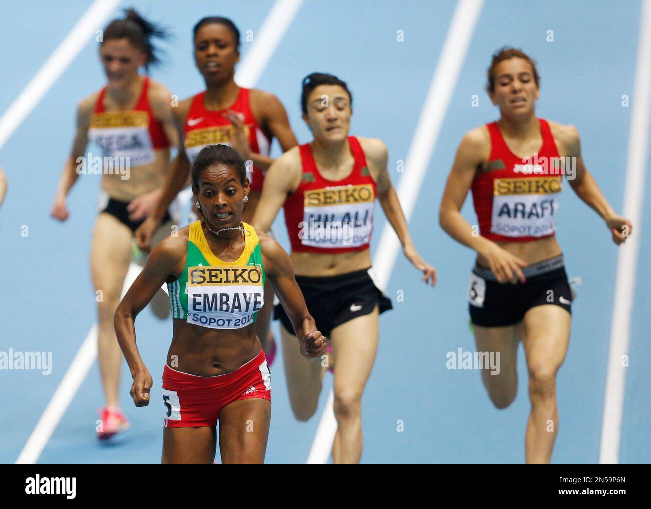 Ethiopia's Axumawit Embaye, front finishes second ahead of Morocco 's ...