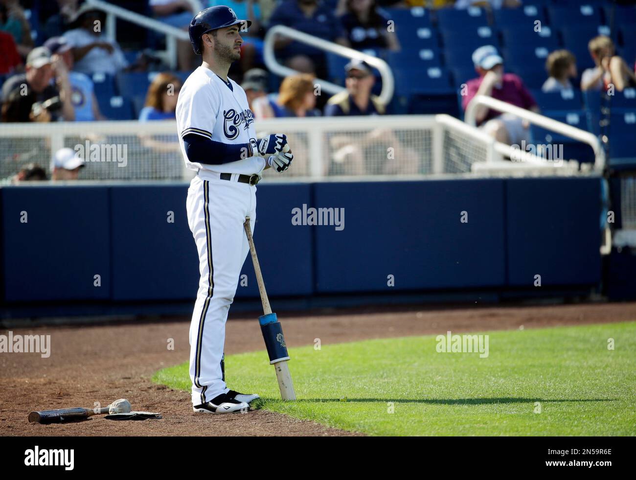 Milwaukee Brewers' Ryan Braun waits to bat during an exhibition spring ...