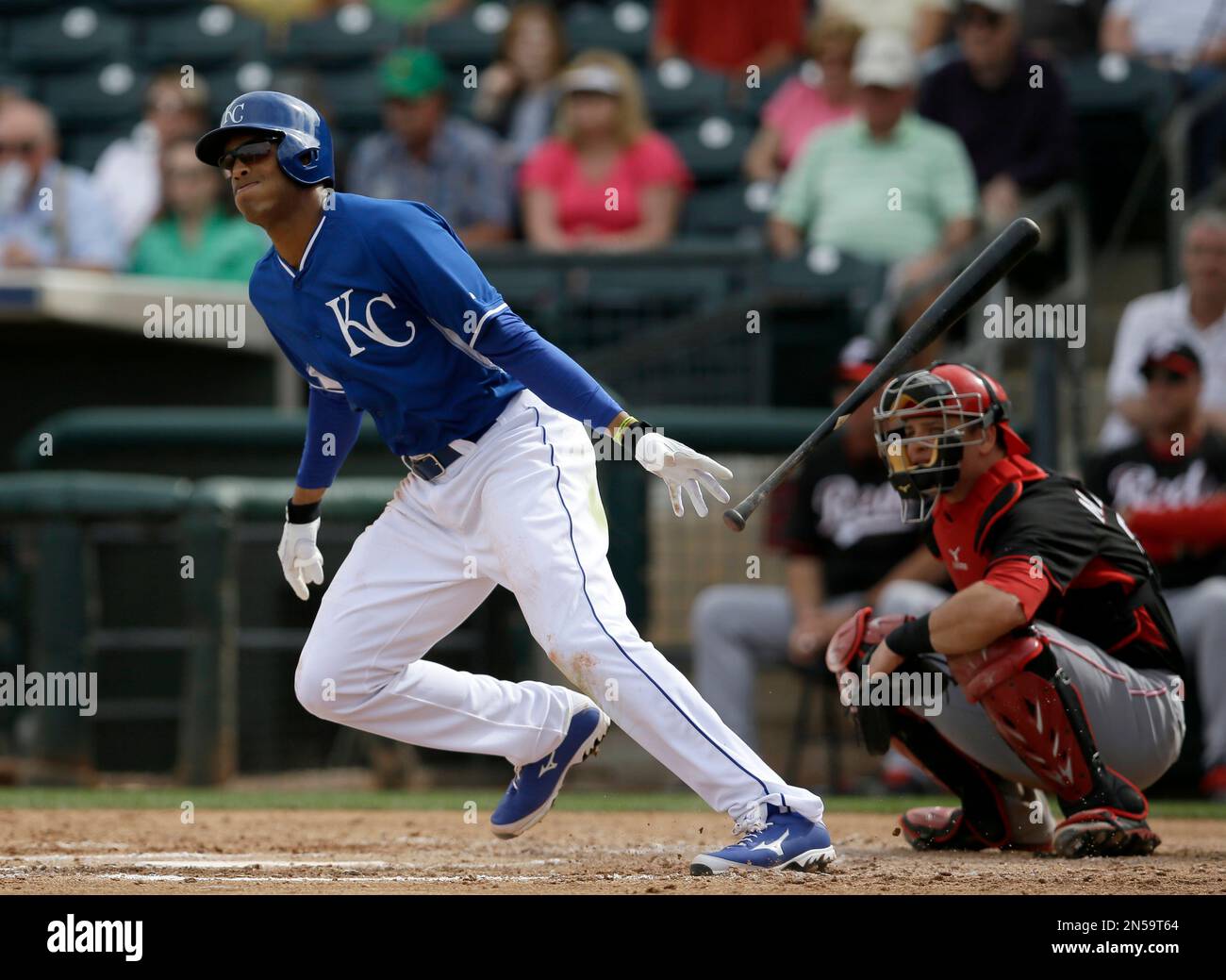 Kansas City Royals' Justin Maxwell follows through on a swing against ...