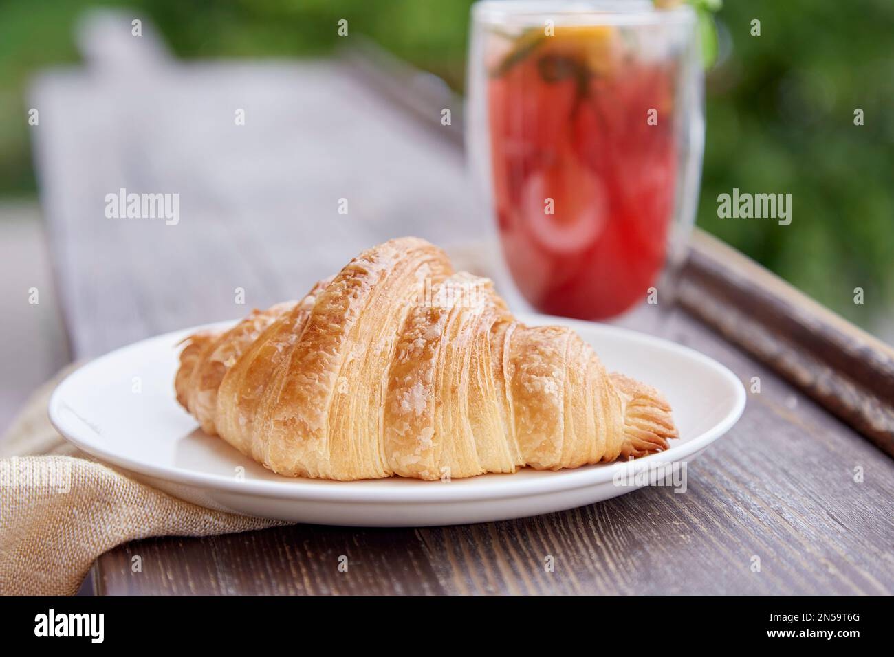 Aesthetic breakfast - french traditional croissant with refreshment ...