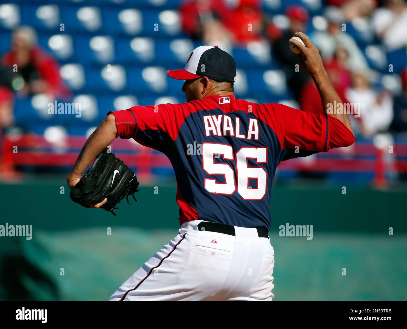 Washington Nationals relief pitcher Luis Ayala (56) throws in a spring ...