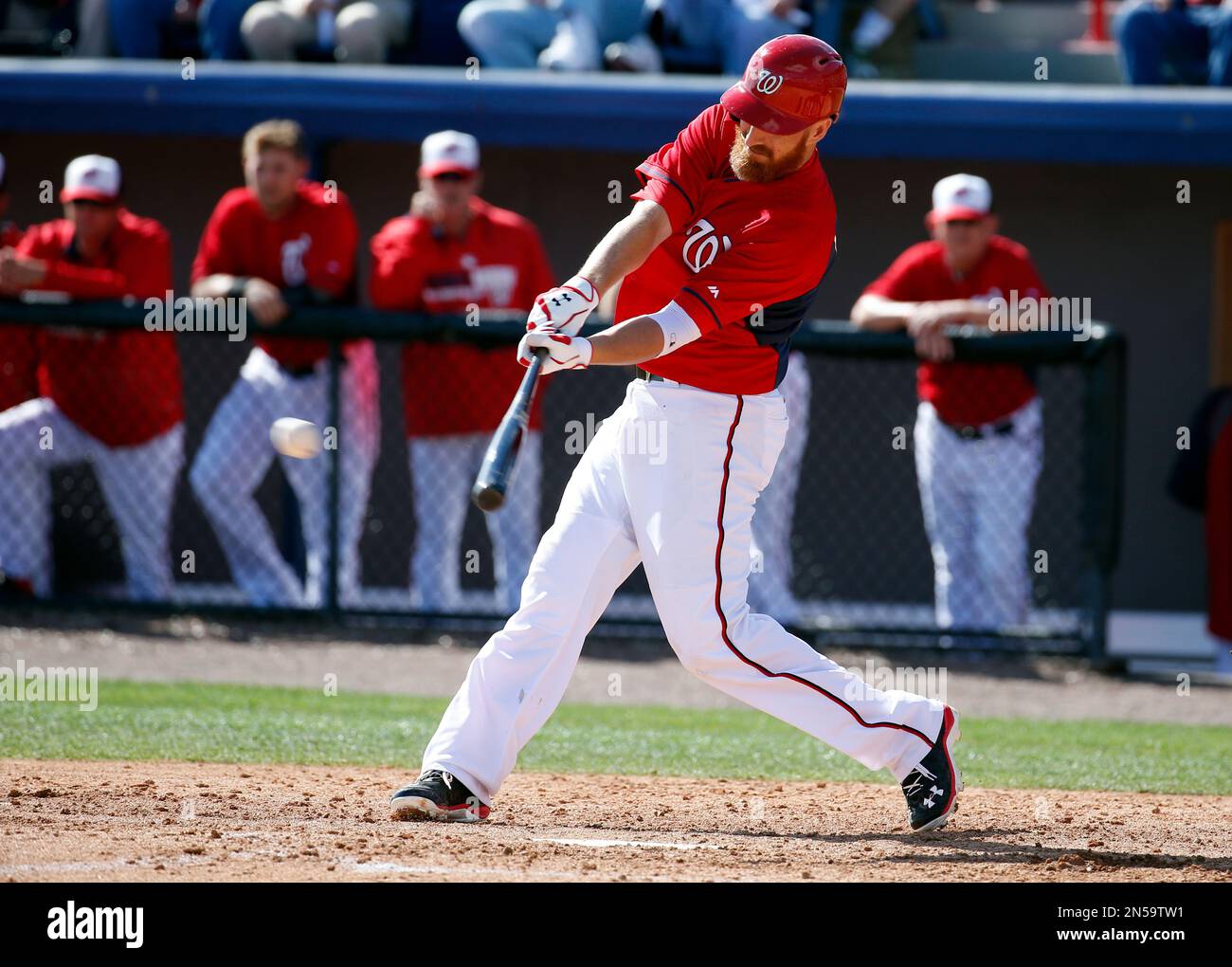 Washington Nationals first baseman Adam LaRoche (25) bats in a spring ...