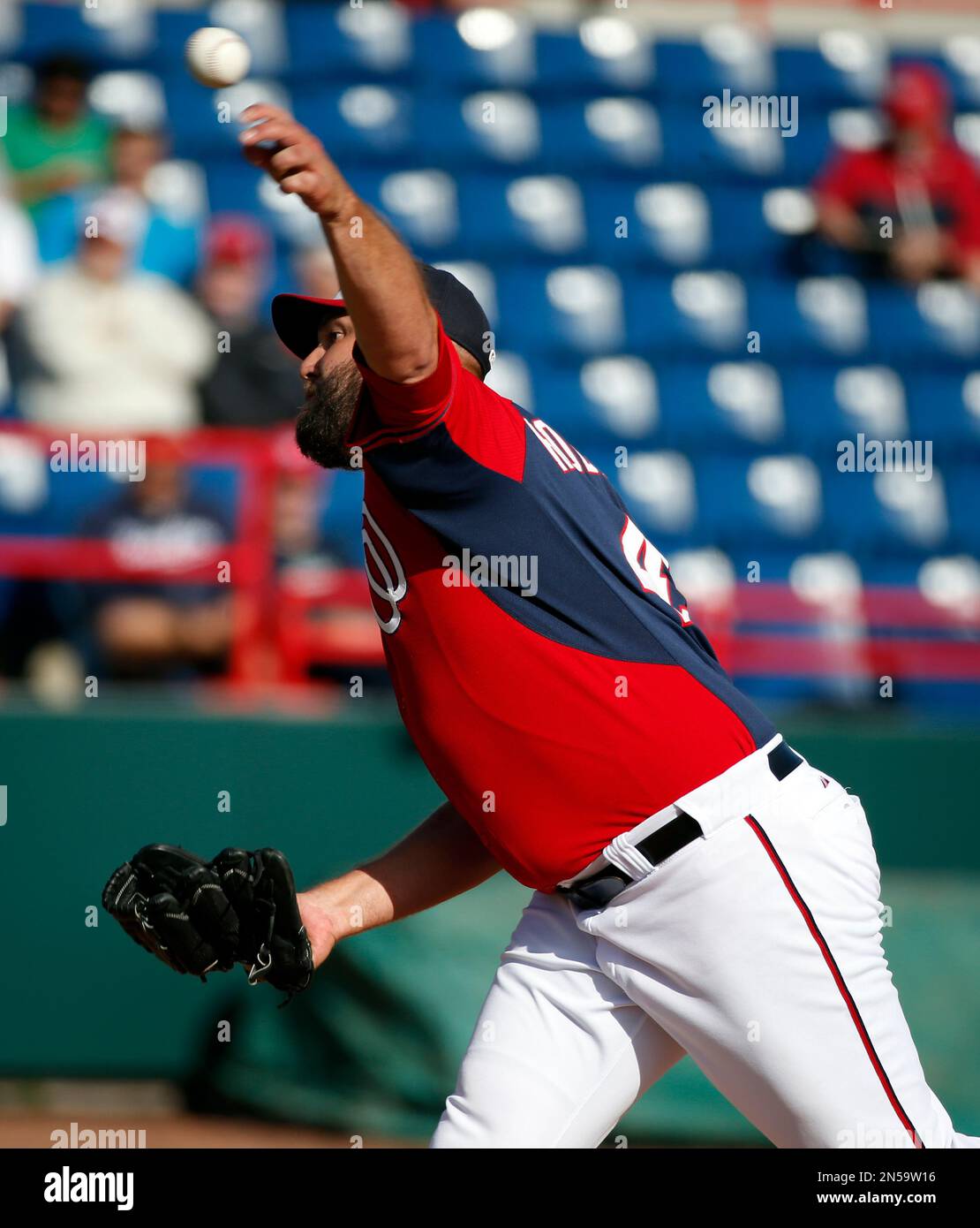 Washington Nationals relief pitcher Tyler Robertson (45) throws in a ...