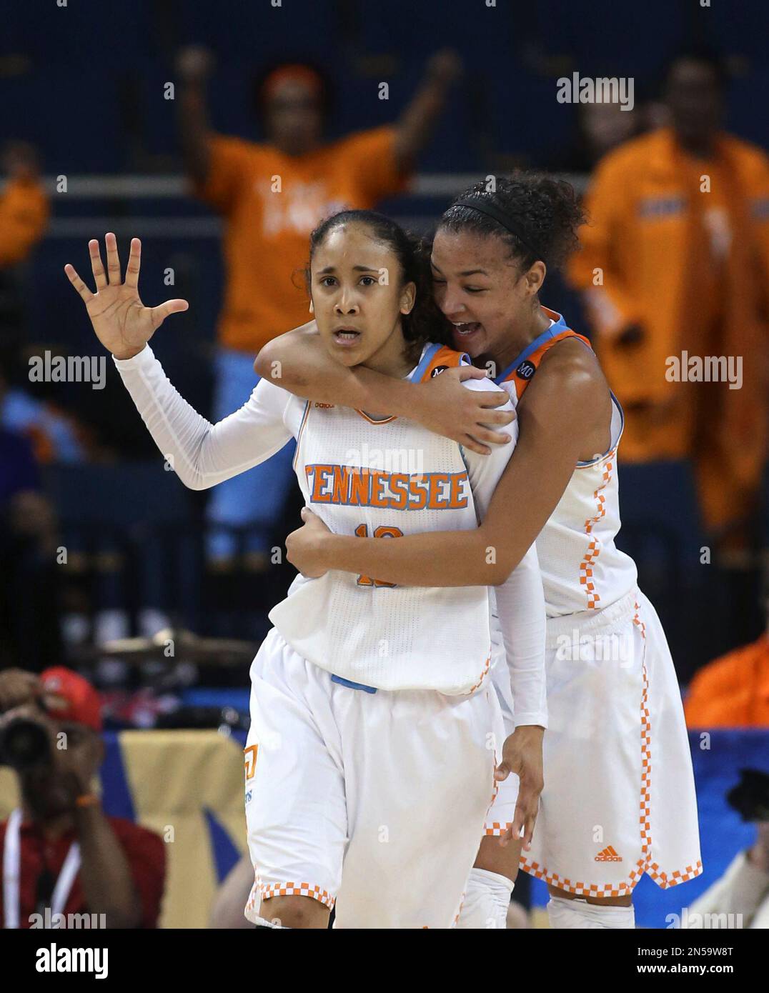 Tennessee guard Meighan Simmons, left, celebrate with guard Andraya ...