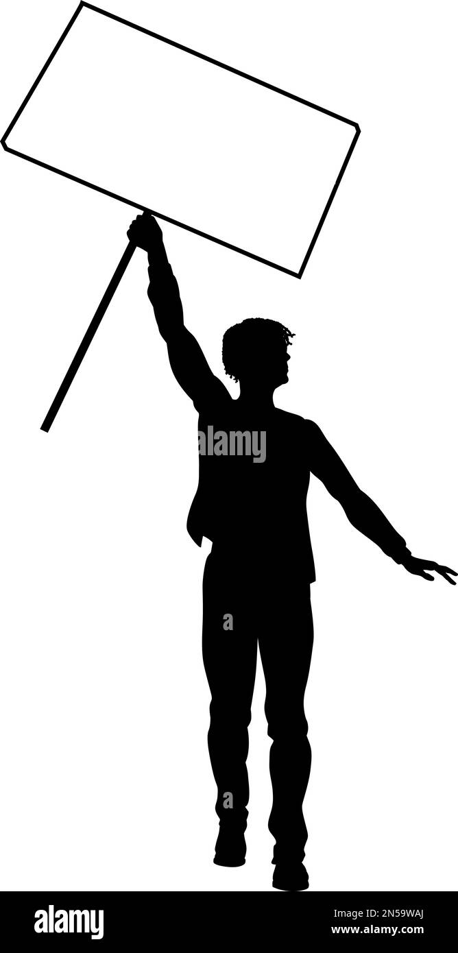 Protest Rally March Picket Sign Silhouette Person Stock Vector Image ...