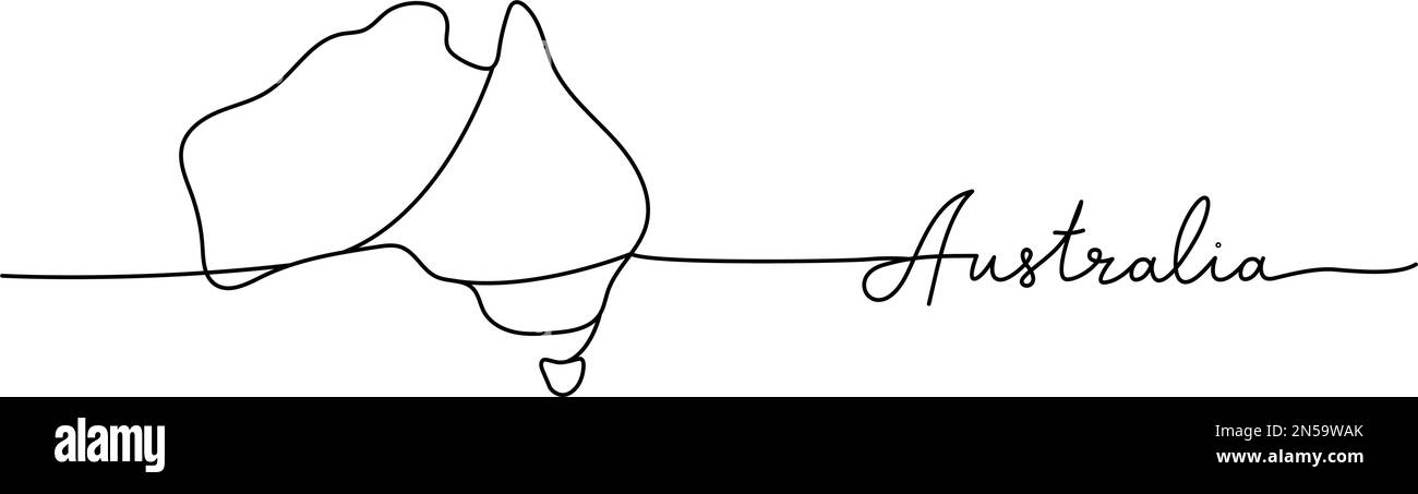 Australia - word with country silhouette one line. Minimalist drawing ...