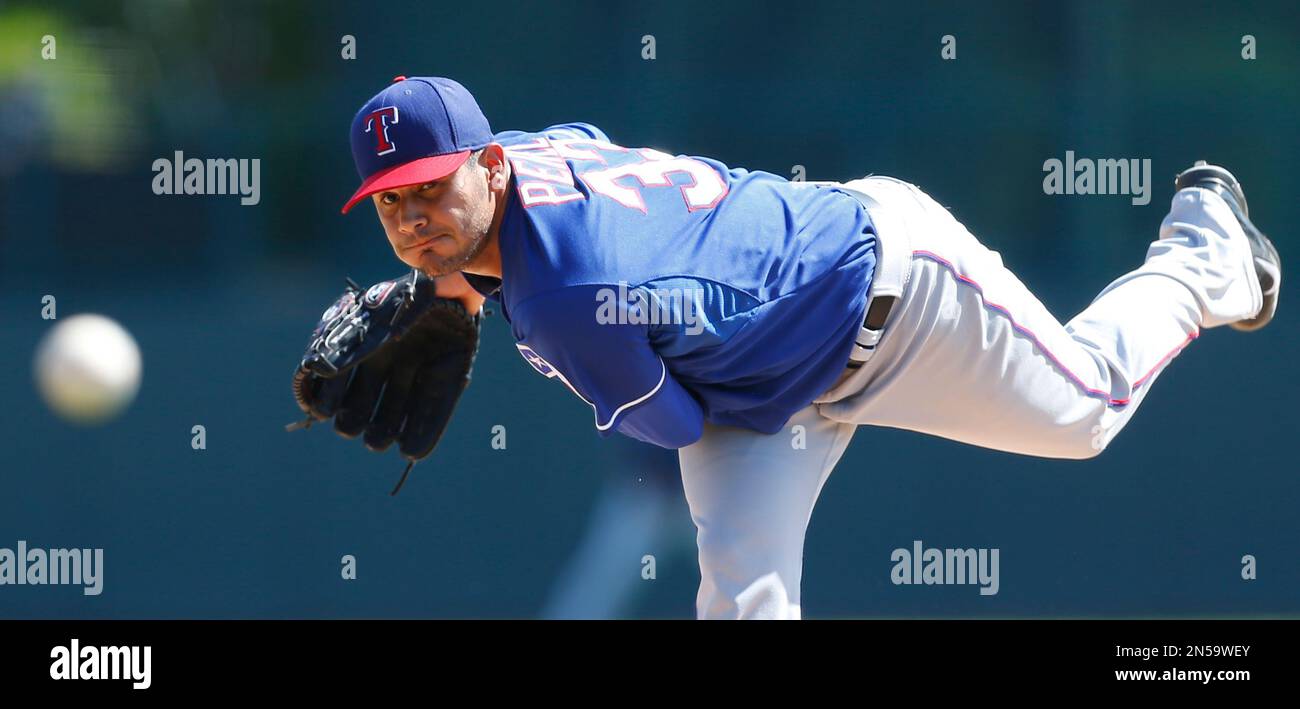 Texas Rangers pitcher Martin Perez throws against the Los Angeles ...