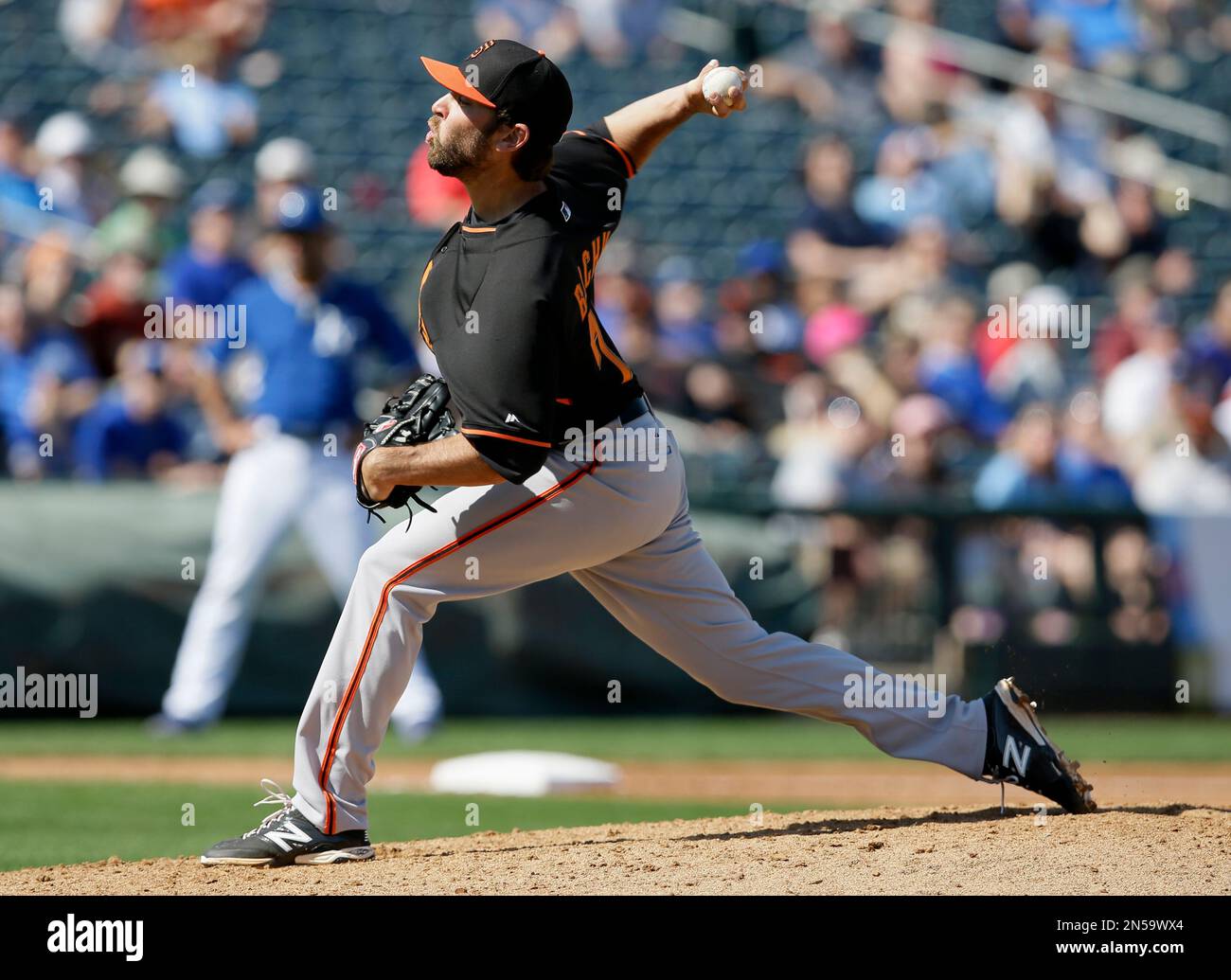 San Francisco Giants' Brett Bochy works against the Kansas City Royals ...