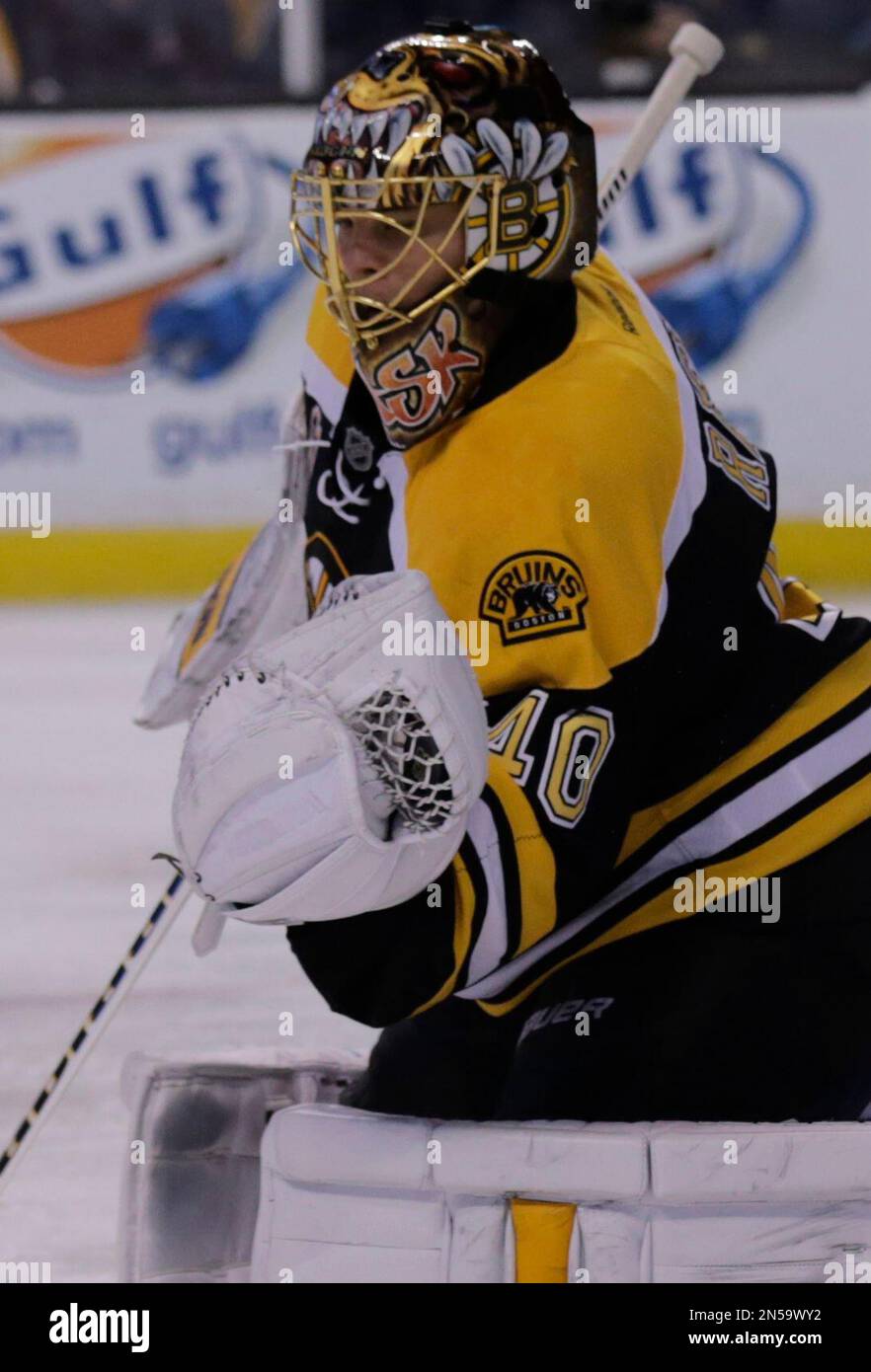 Boston Bruins goalie Tuukka Rask (40) during the first period of an NHL ...