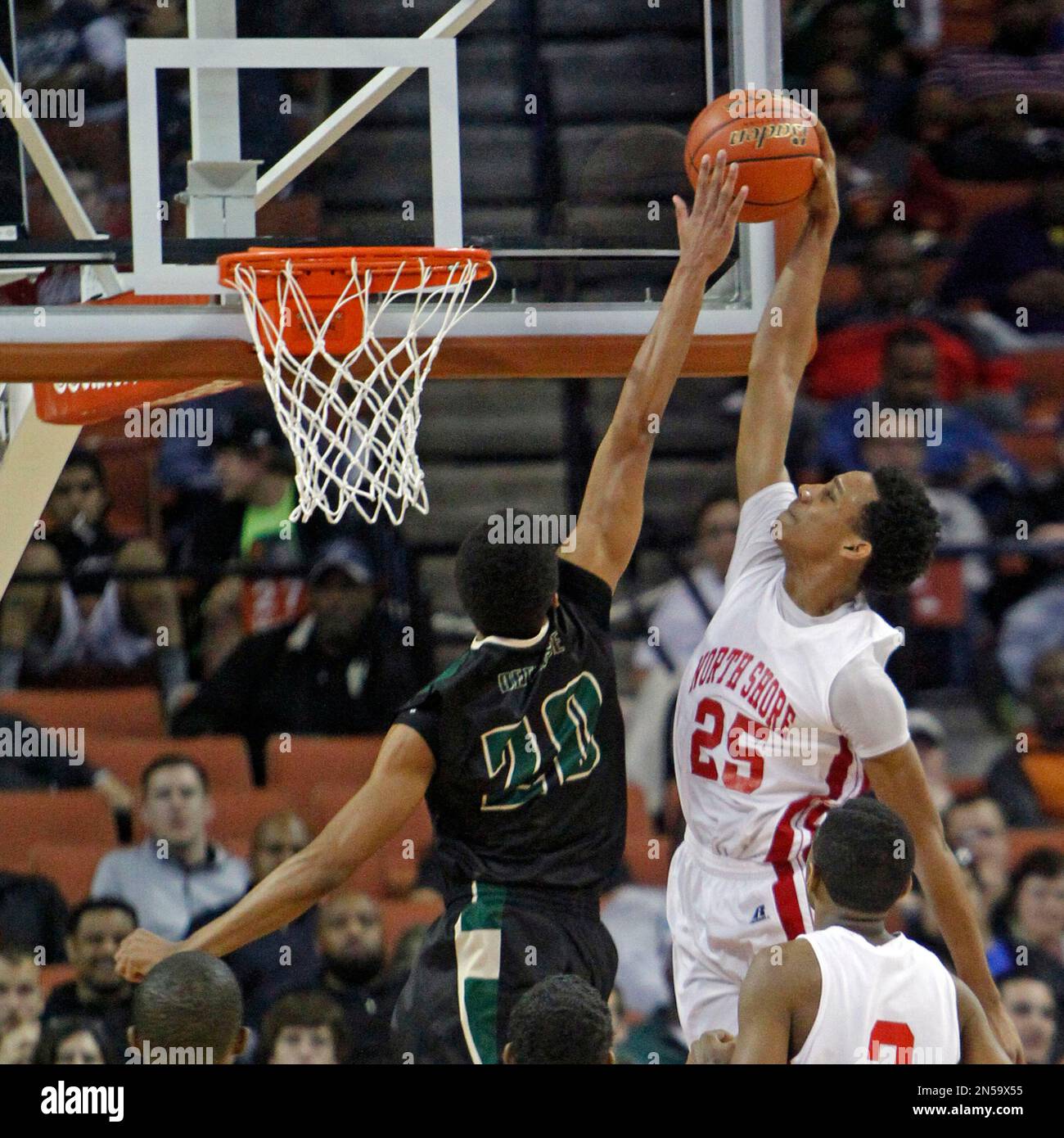 Galena Park North Shore guard Jarrey Foster (25) goes up for a dunk ...