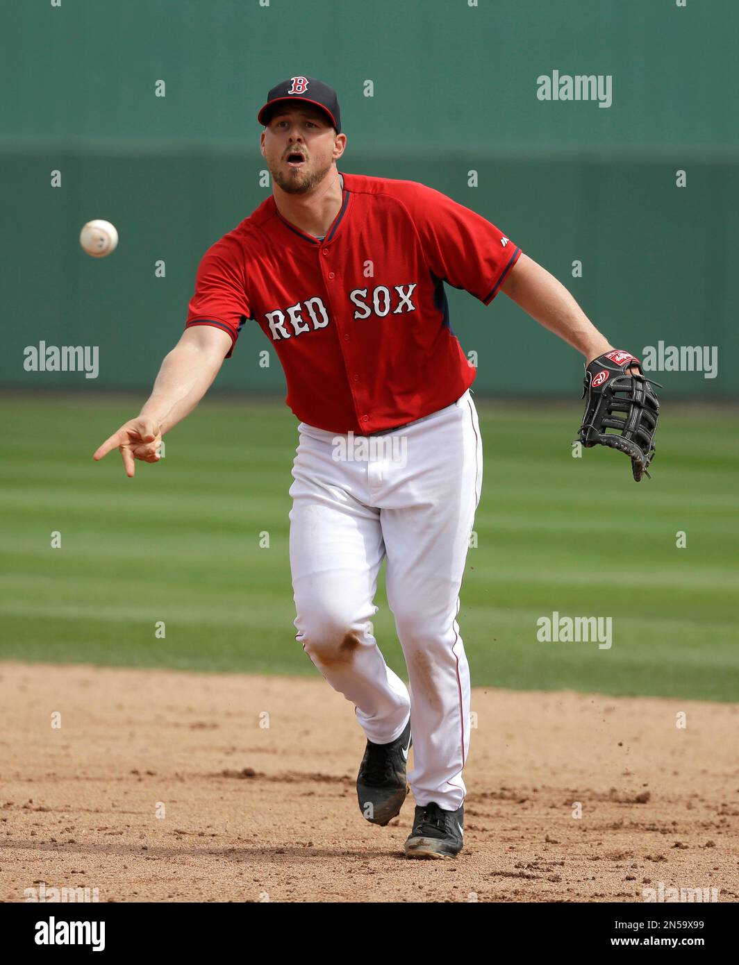 Boston Red Sox catcher Ryan Lavarnway works out on the field before an ...