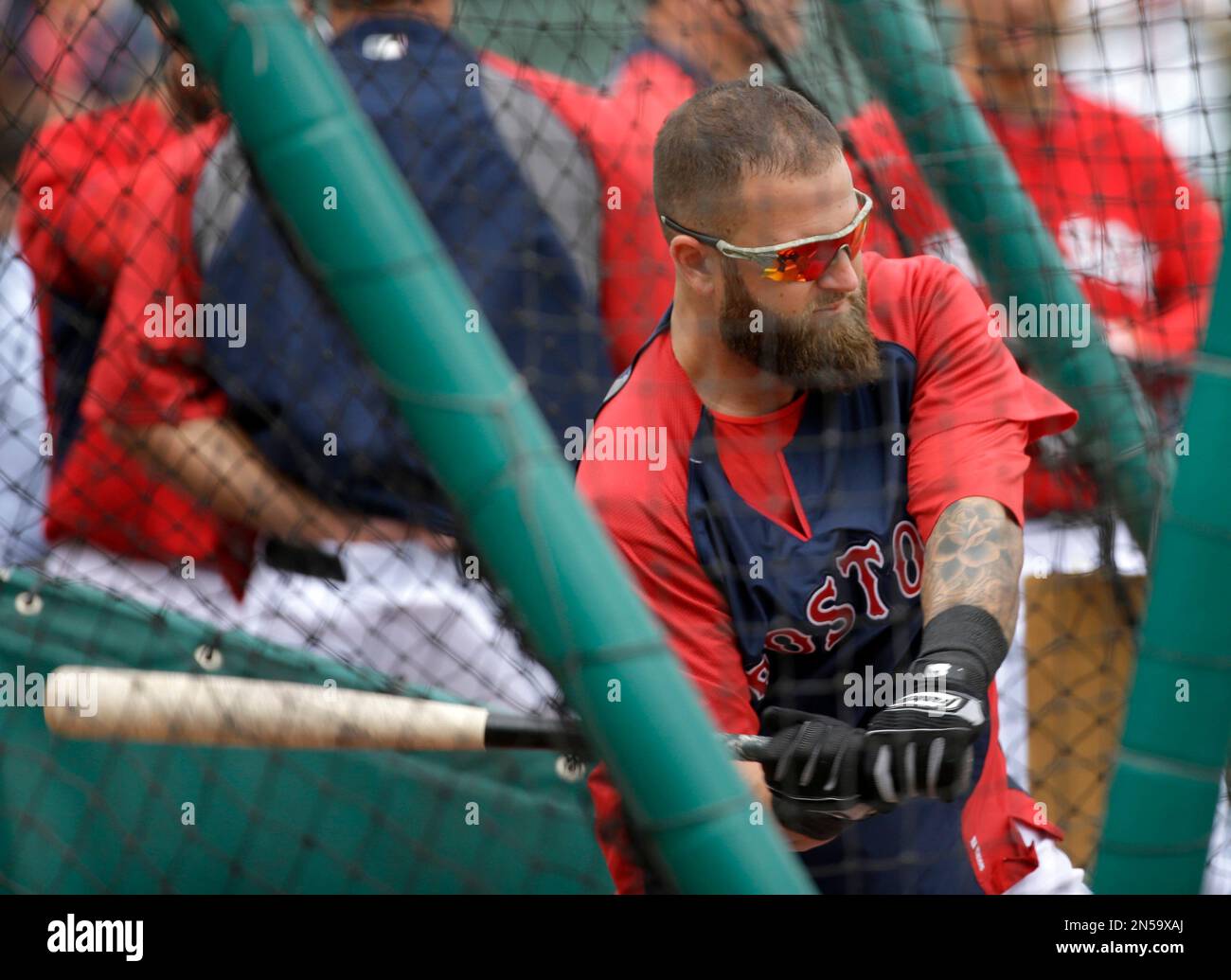 Boston Red Sox first baseman Mike Napoli takes batting practice before ...