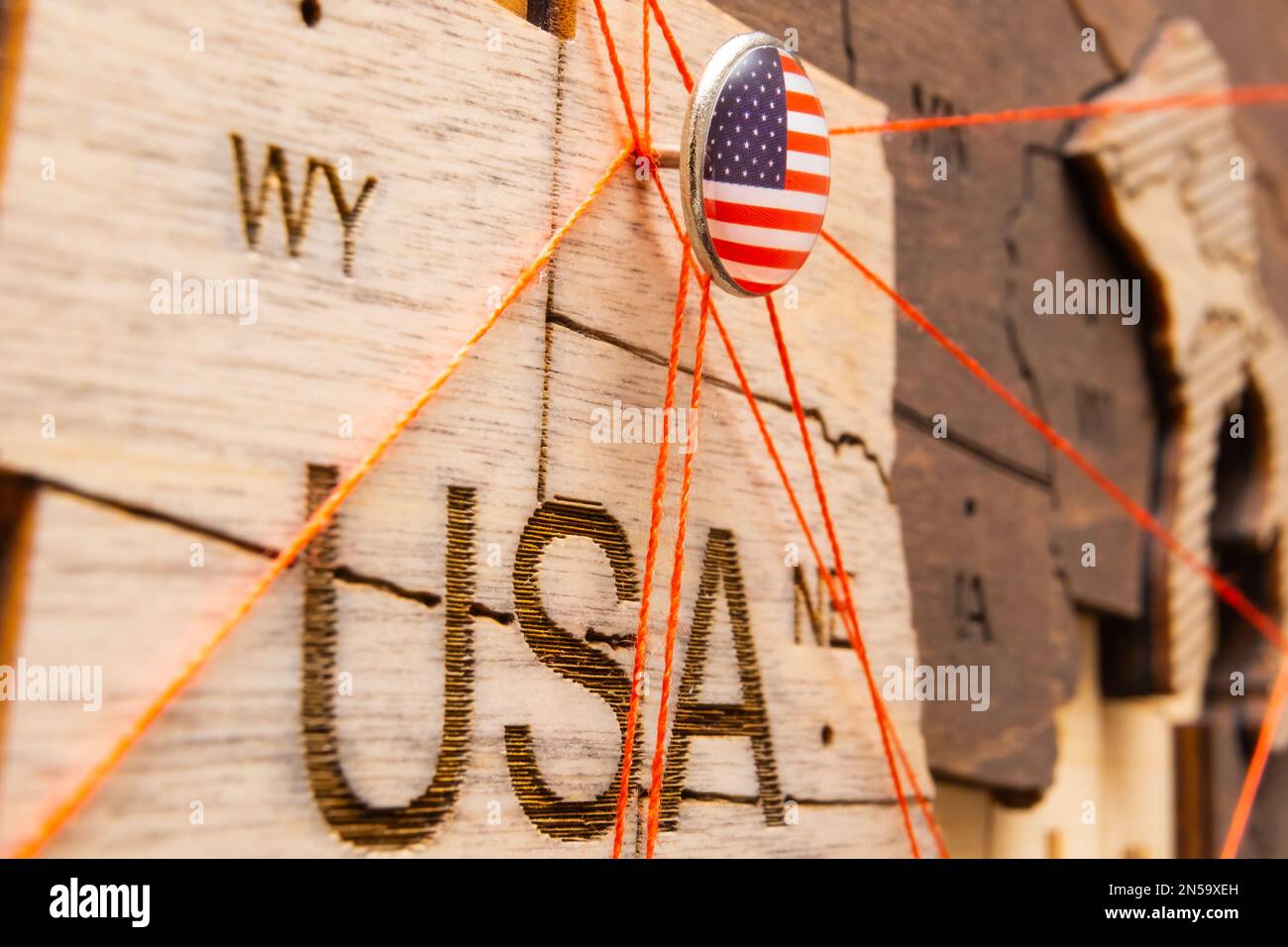 USA flag pins and red thread for traveling and planning trips. Planning ...