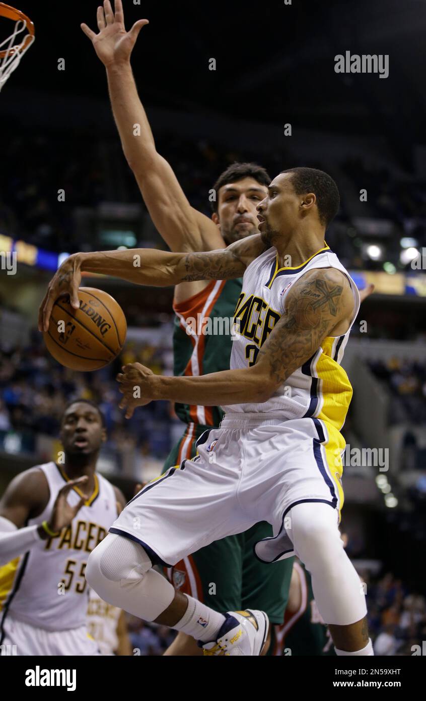 Indiana Pacers' George Hill (3) makes a pass during the second half of ...