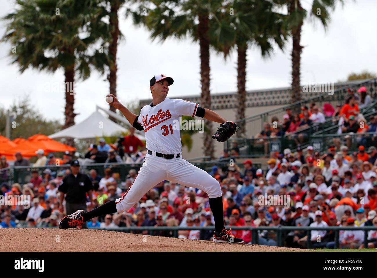 Baltimore Orioles starting pitcher Ubaldo Jimenez (31) throws in the ...