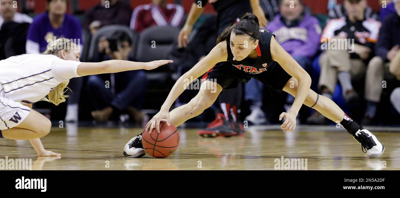 Danielle Rodriguez, right, grabs a loose ball in front of Washington's ...