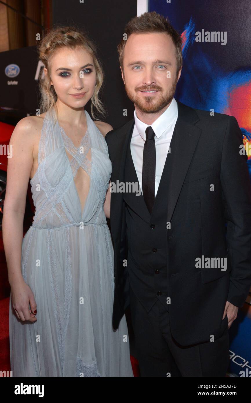 Imogen Poots, left, and Aaron Paul arrive at the US premiere of "Need ...