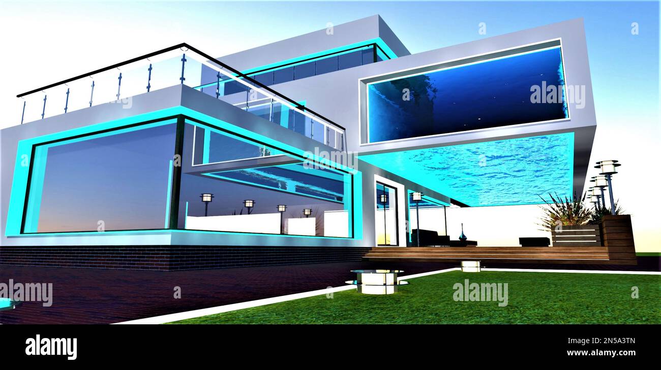 Translucent turquoise water is visible in a glass bottom pool. Amazing ...