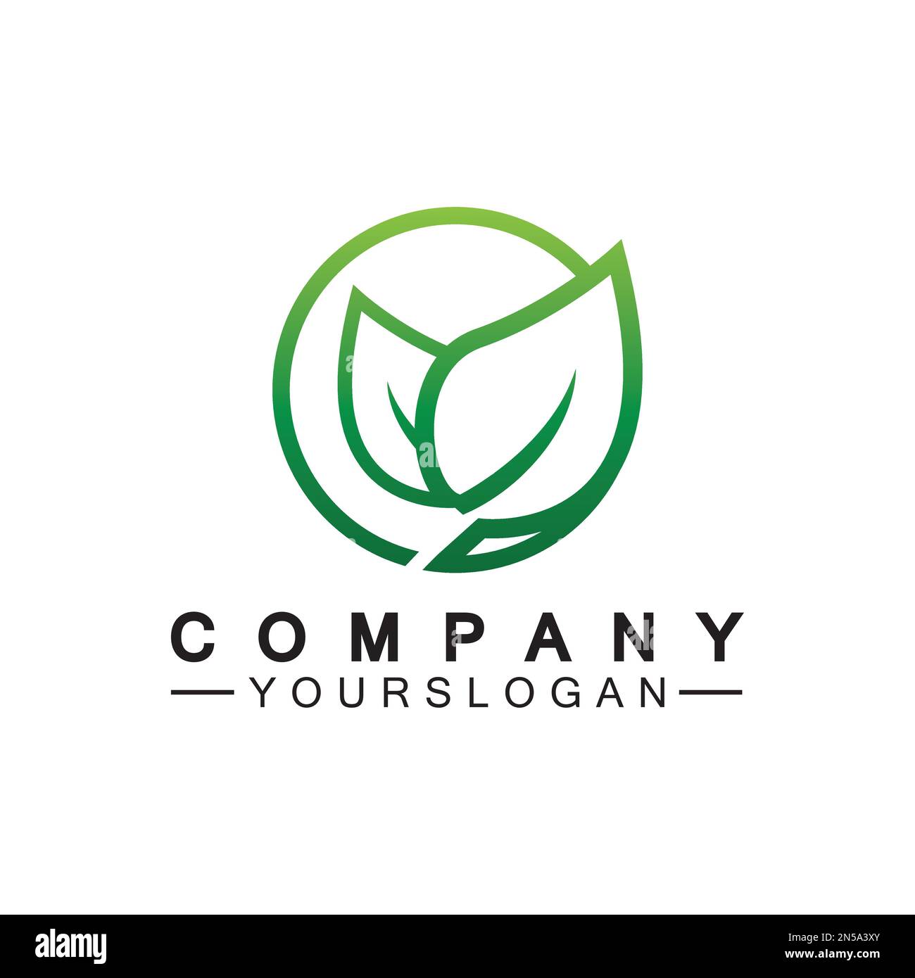 Simple leaf logo inside circle with minimal line art design style Stock ...