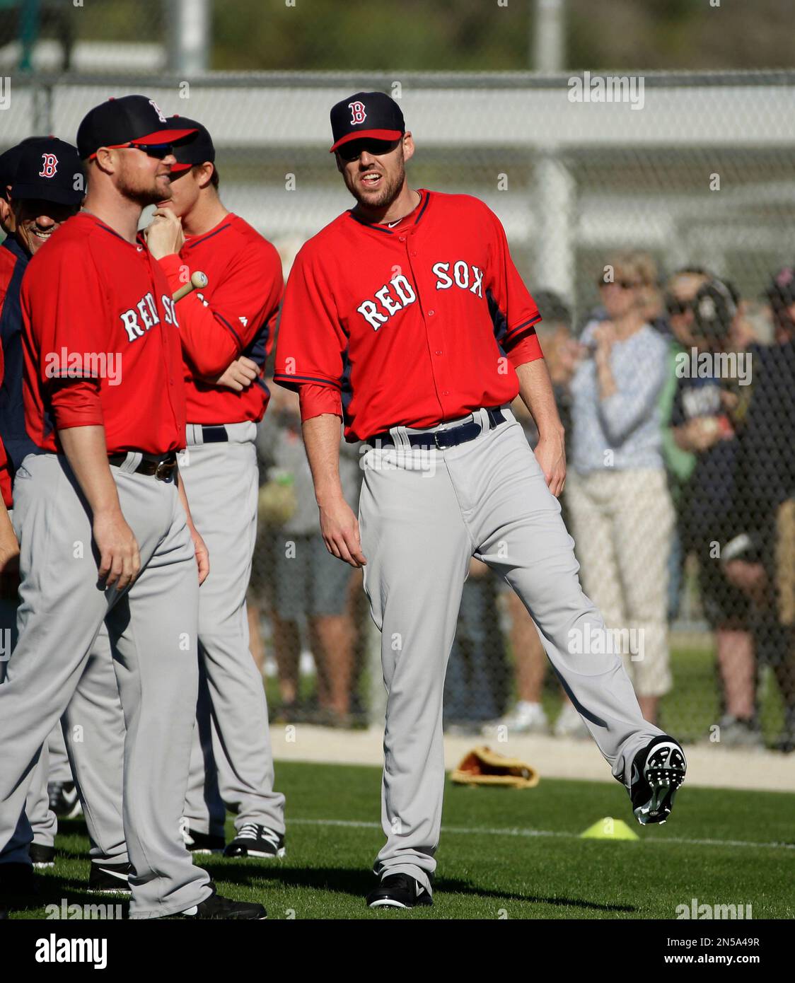 Boston Red Sox pitcher Jon Lester, left, and pitcher John Lackey, right ...