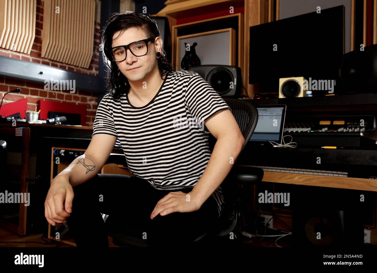 Skrillex poses for a portrait on Thursday, March 6, 2014 in Los Angeles ...