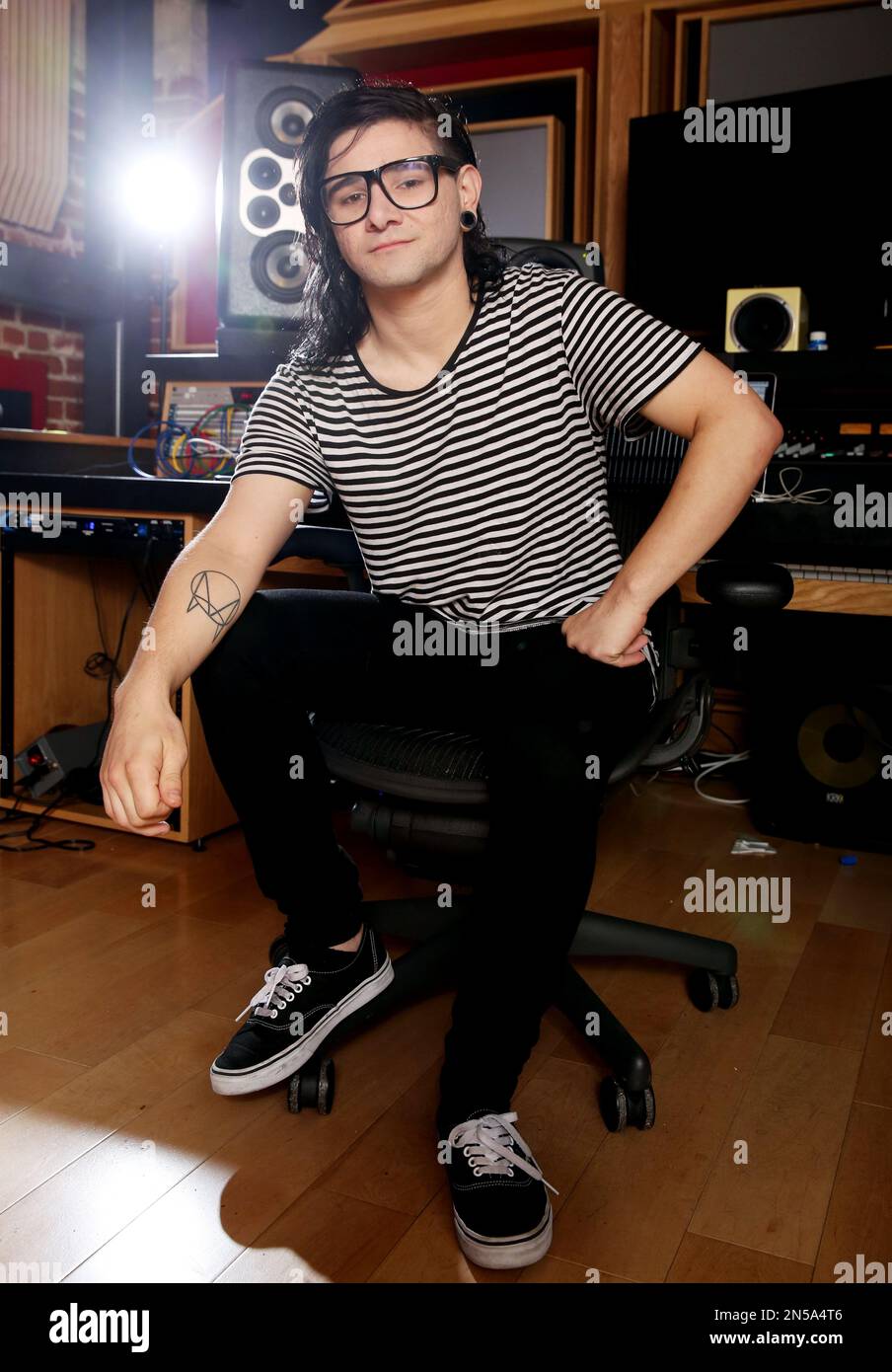 Skrillex poses for a portrait on Thursday, March 6, 2014 in Los Angeles ...