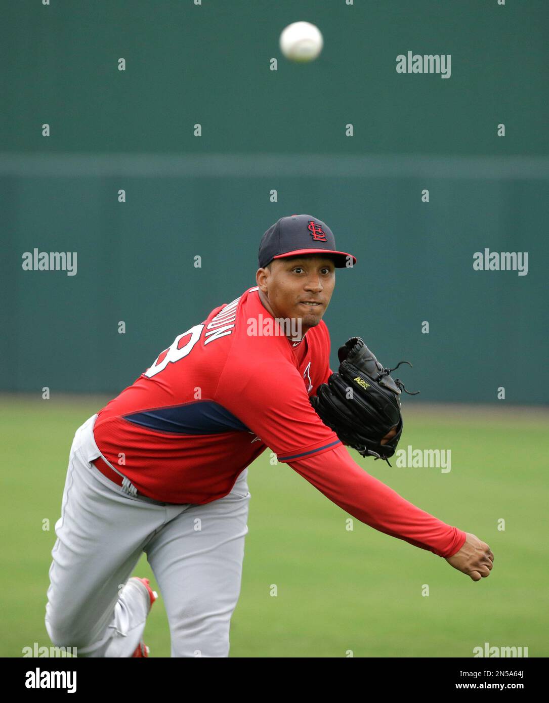St. Louis Cardinals pitcher Jorge Rondon warms up on the field before ...
