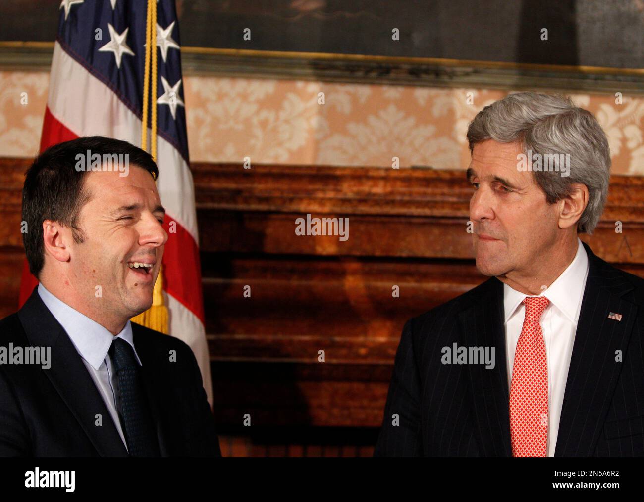 Italian Premier Matteo Renzi, left, and U.S. Secretary of State John ...